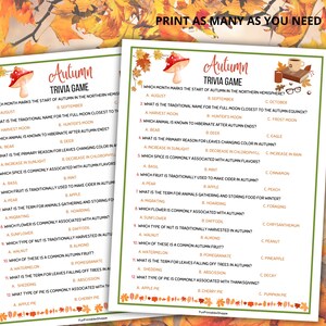 Fall Trivia Game,autumn Trivia Quiz,fall Party Game,autumn Activity ...
