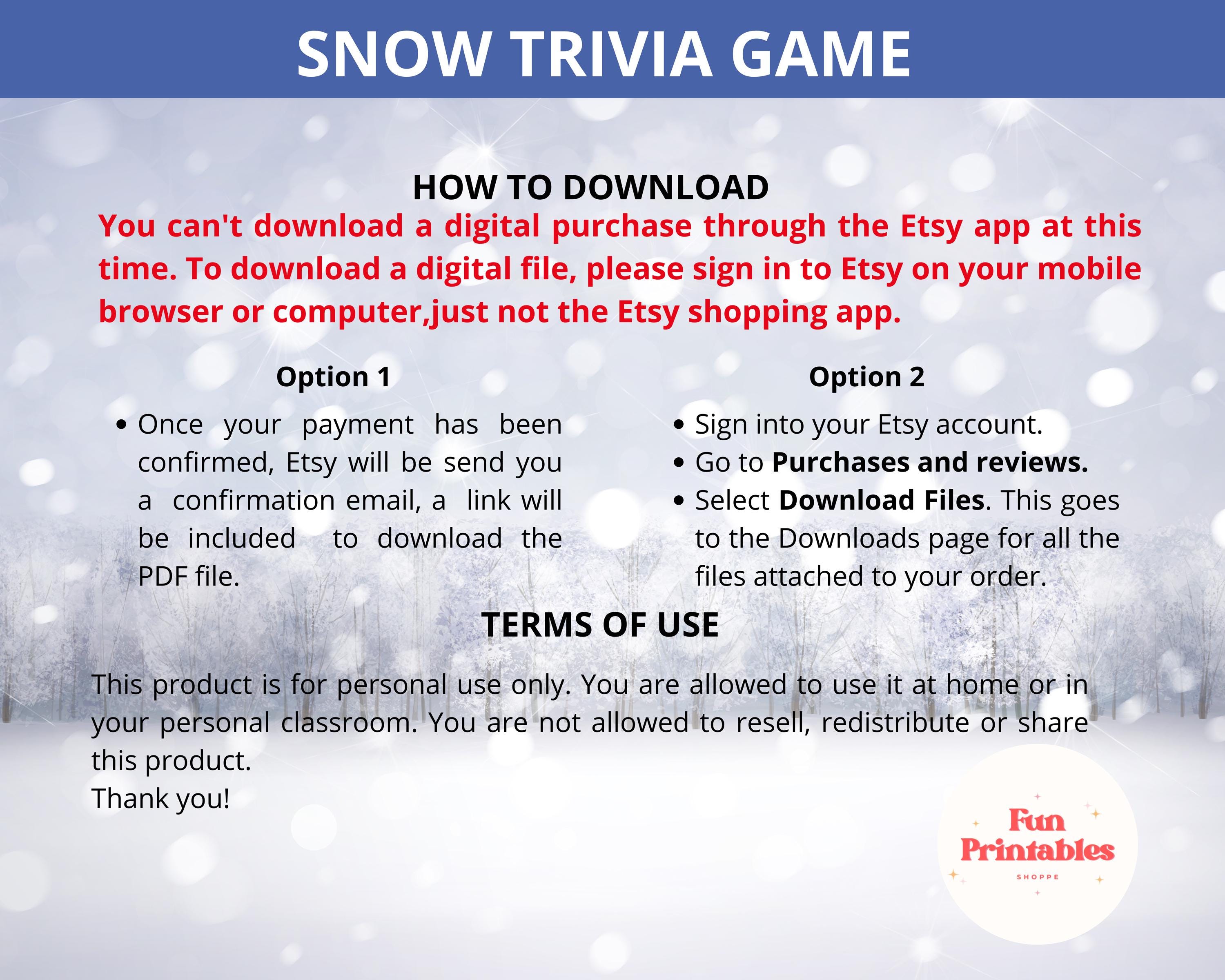 Snow Trivia,winter Trivia,snow Activity,winter Quiz,christmas Trivia ...