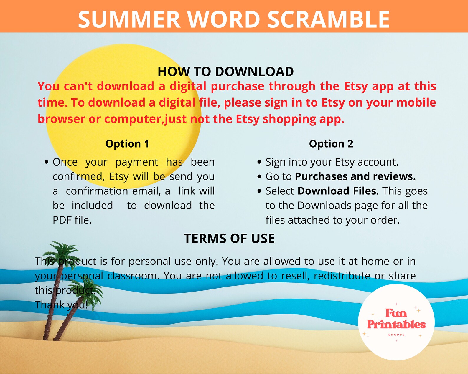 Summer Word Scramble,summertime Games,summer Party Games,summer ...