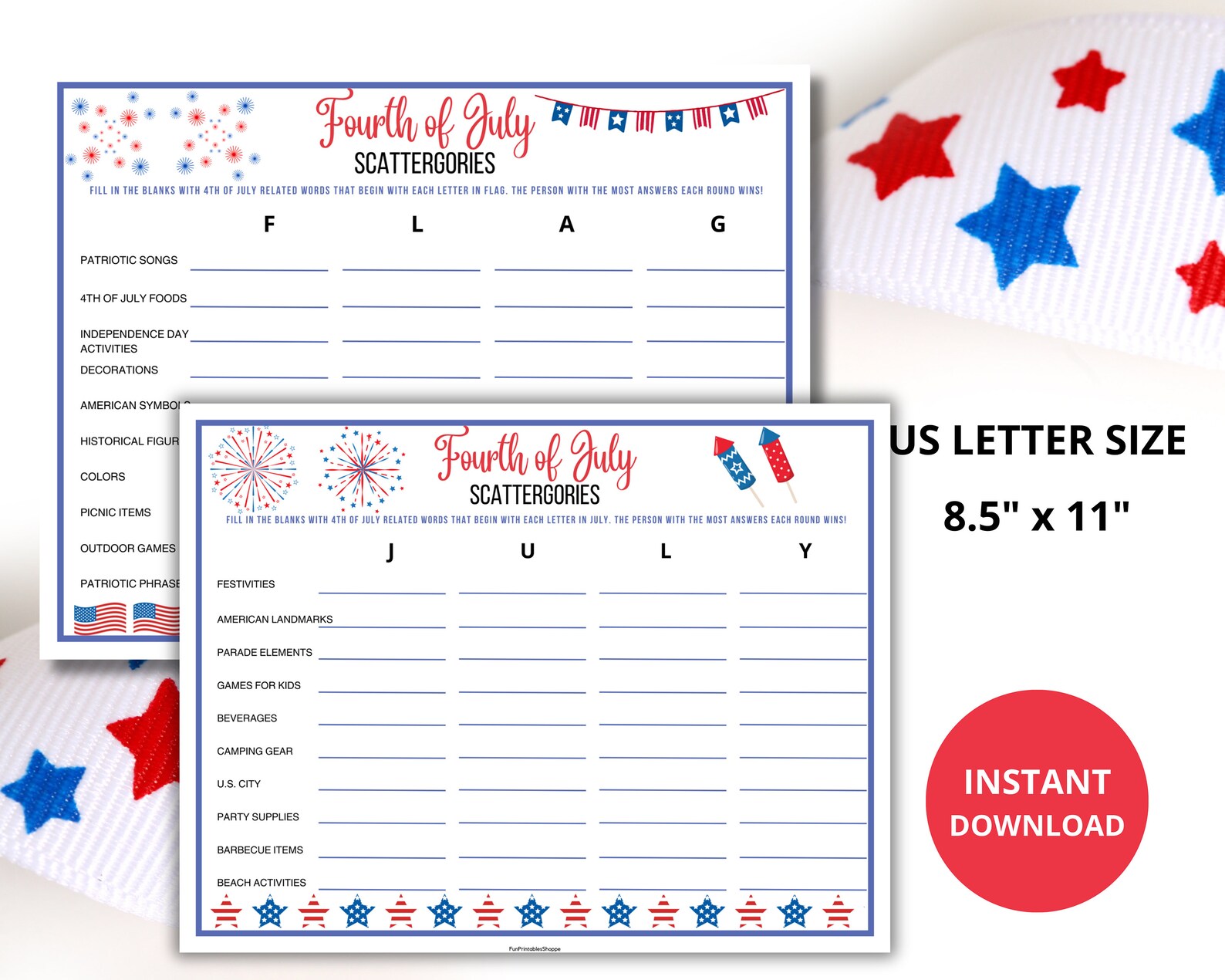 Scattergories Game,4th of July Games,fourth of July Scattergories ...