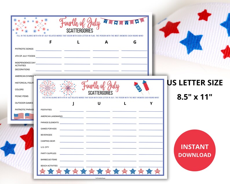 Scattergories Game,4th of July Games,fourth of July Scattergories ...