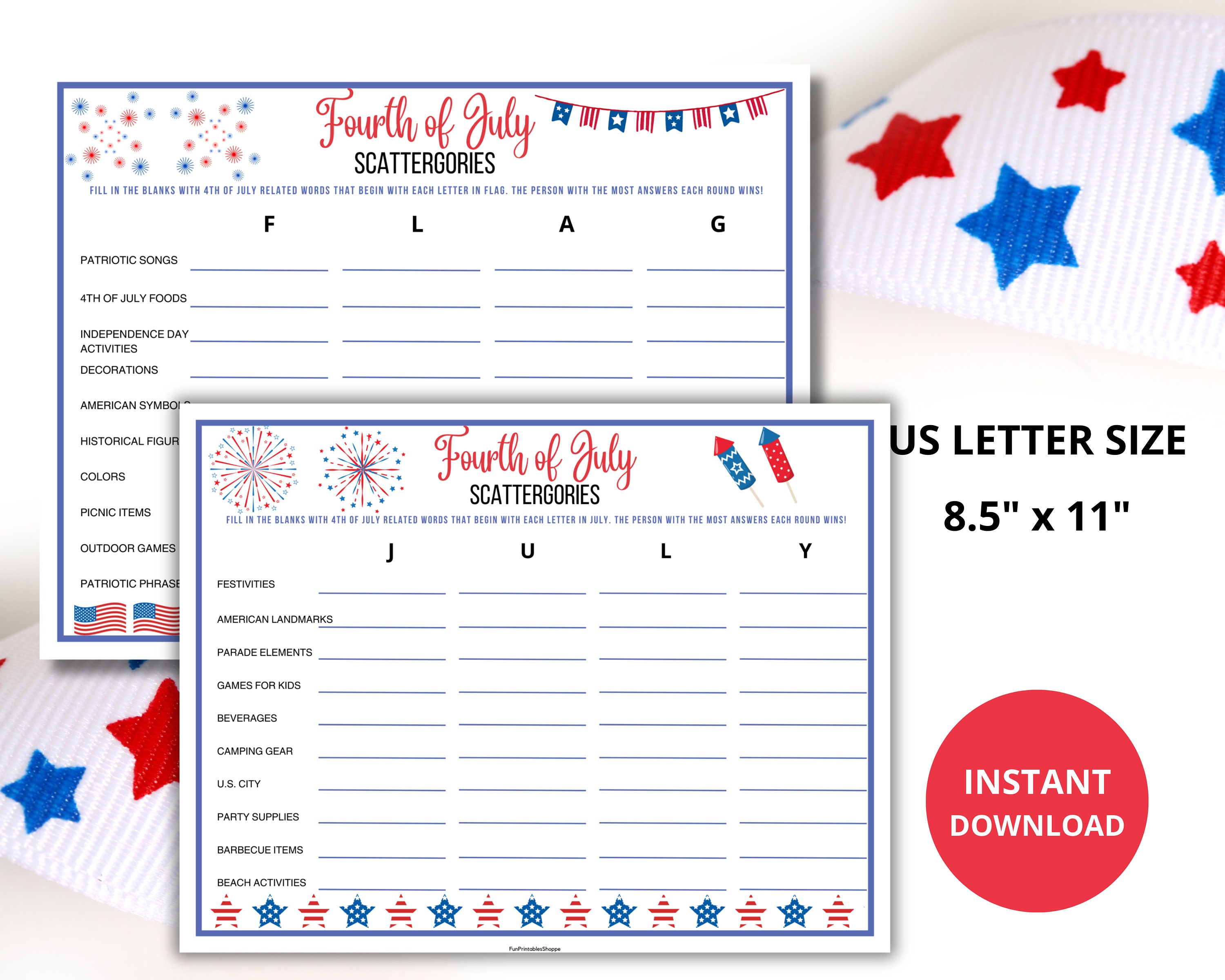 Scattergories Game,4th of July Games,fourth of July Scattergories ...
