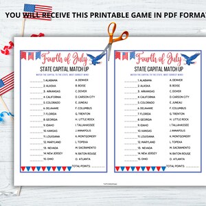 Fourth of July State Capital Match,july 4th Party Game,4th of July ...