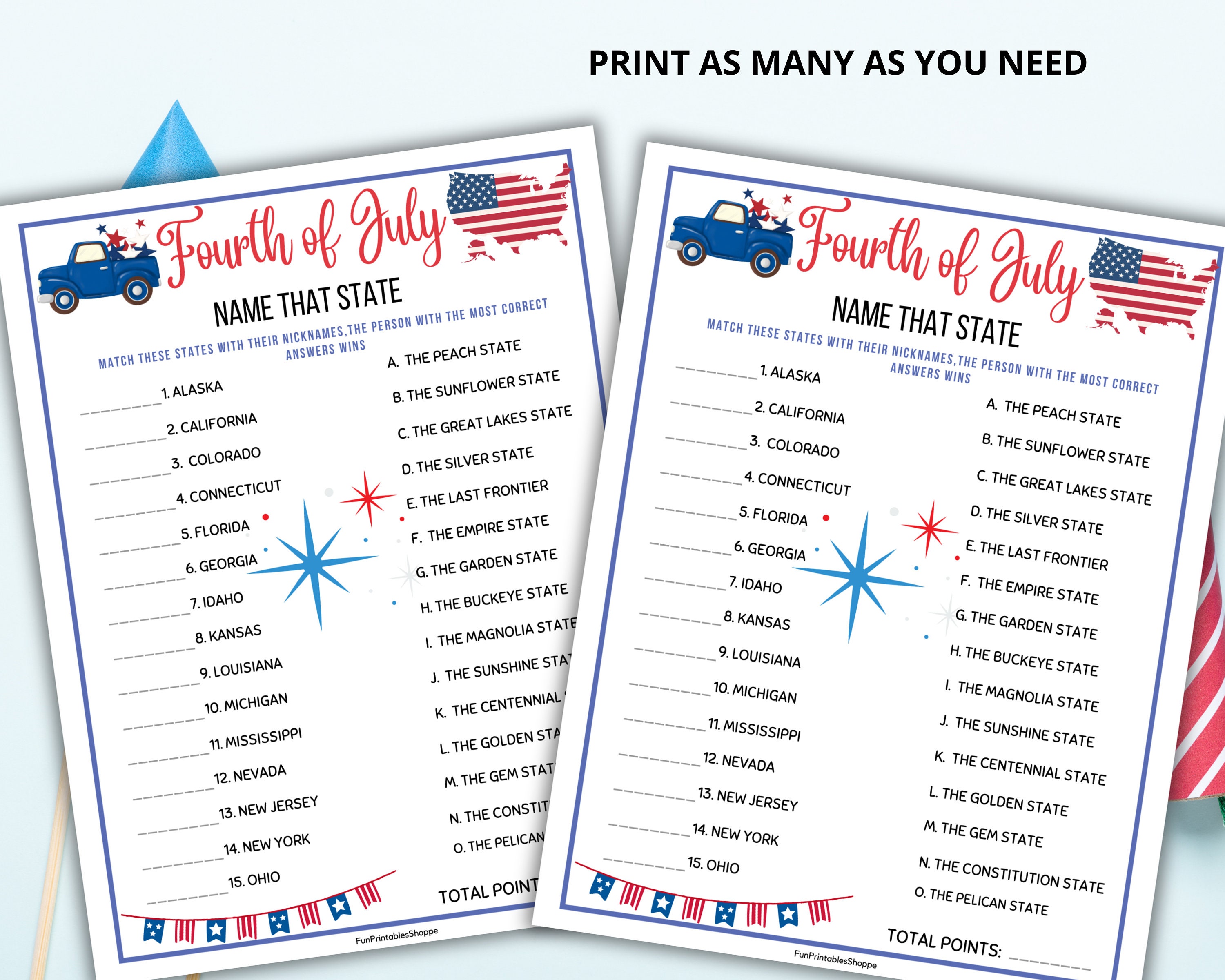 4th of July State Nickname Game,fourth of July Name That U.S. State ...