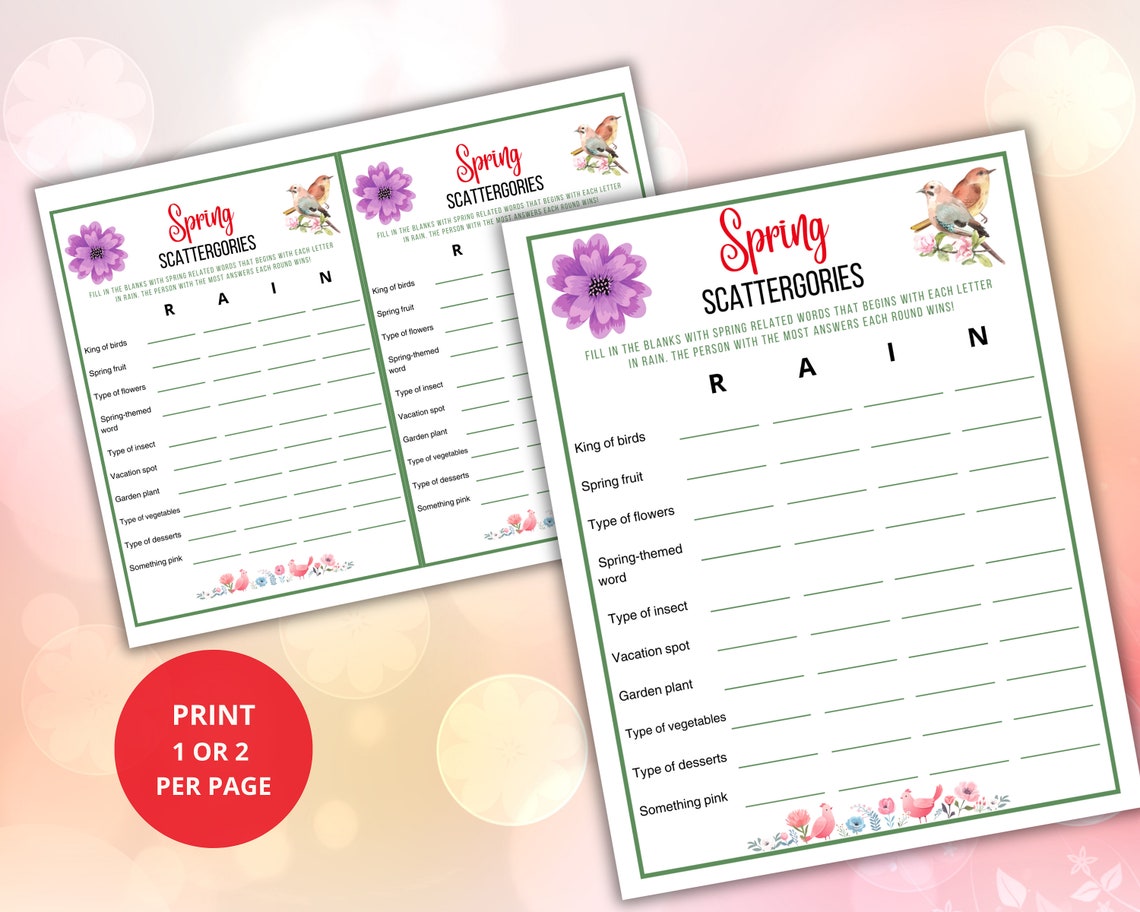 Spring Scattergories,spring Games, Springtime Games,easter Party Games ...