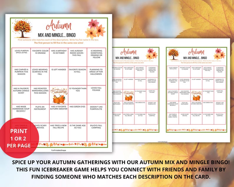 Fall Mix & Mingle Bingo,fall Find the Guest Bingo,autumn Party Ideas ...