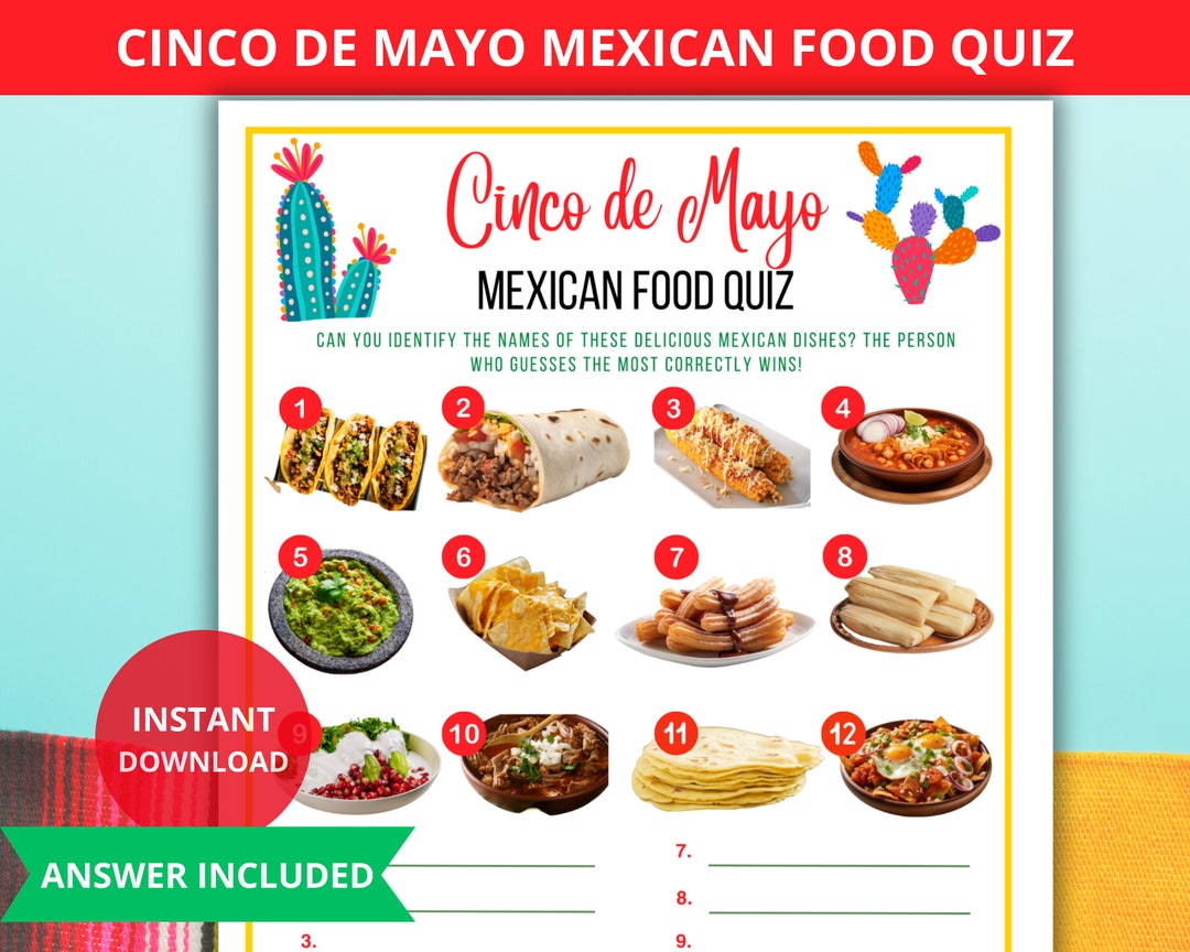 Cinco De Mayo Trivia,mexican Food Trivia,cinco De Mayo Printable Games ...