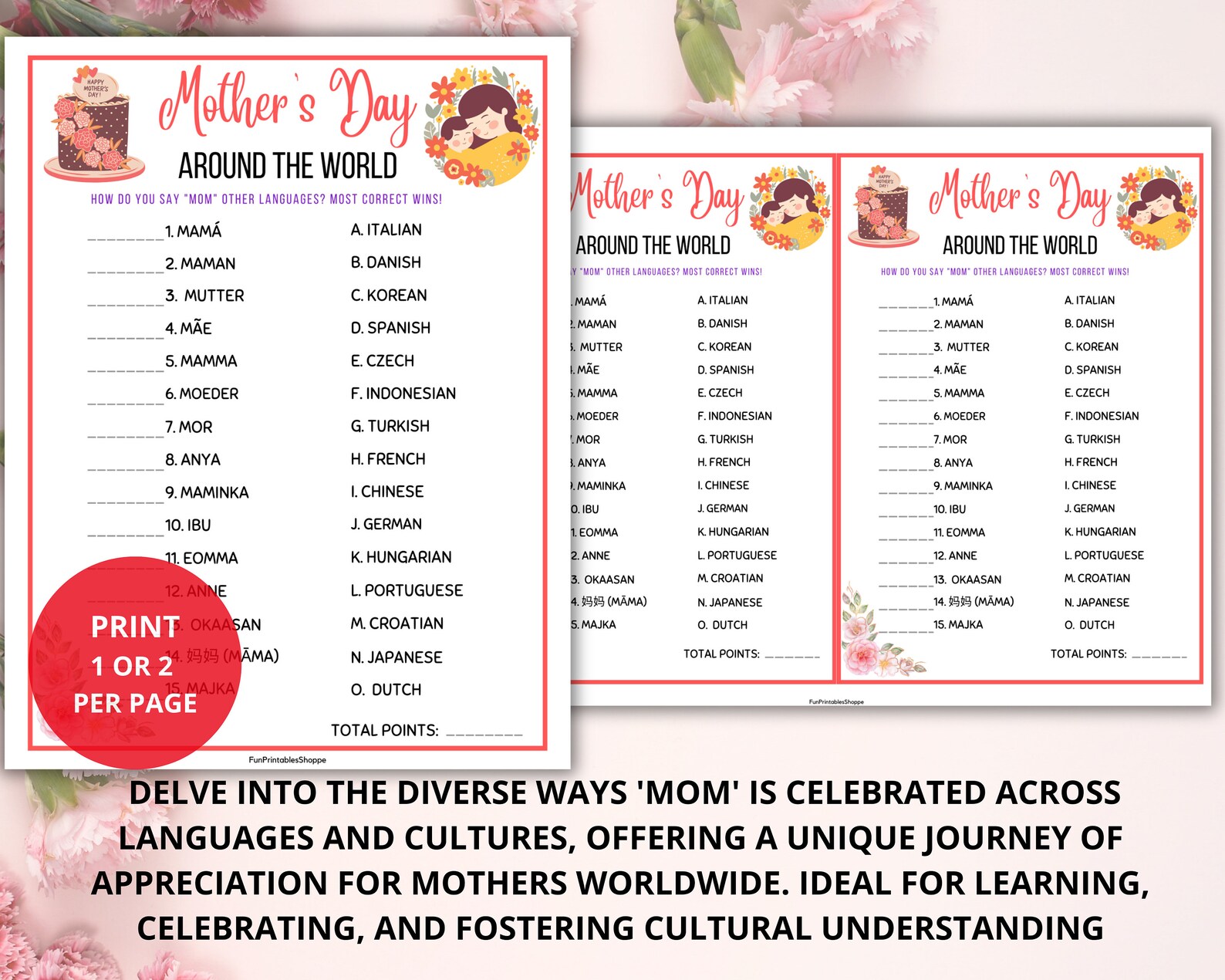 Mother's Day Around the World Game,mom Day Printable Games,family Games ...