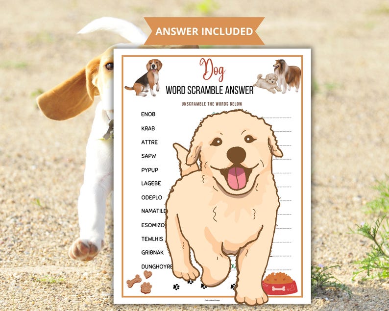 Dog Word Search,dog Word Scramble,dog Word Puzzle,dogs Party Game,pet ...