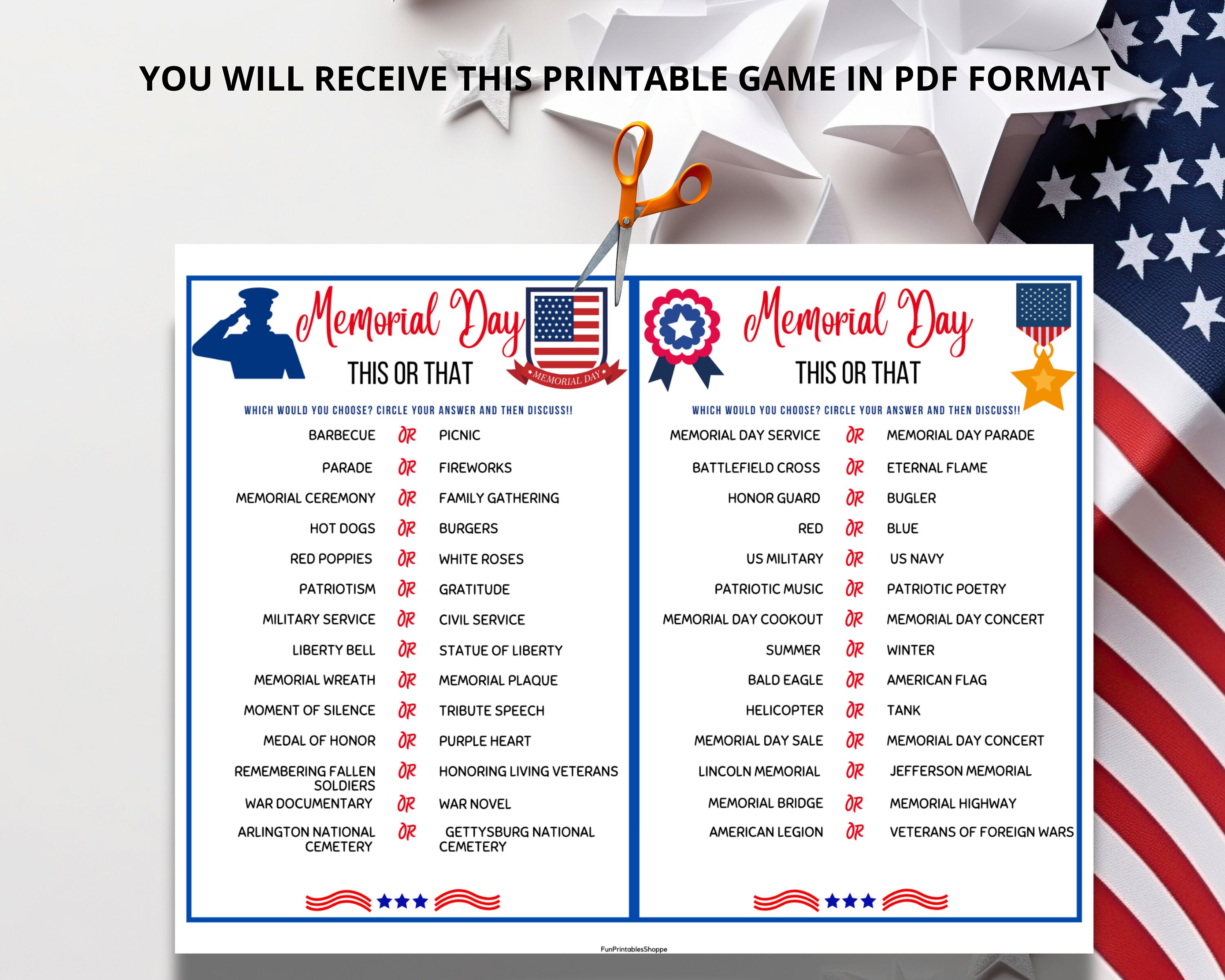 Memorial Day This or That,memorial Day Trivia,patriotic Game,memorial ...