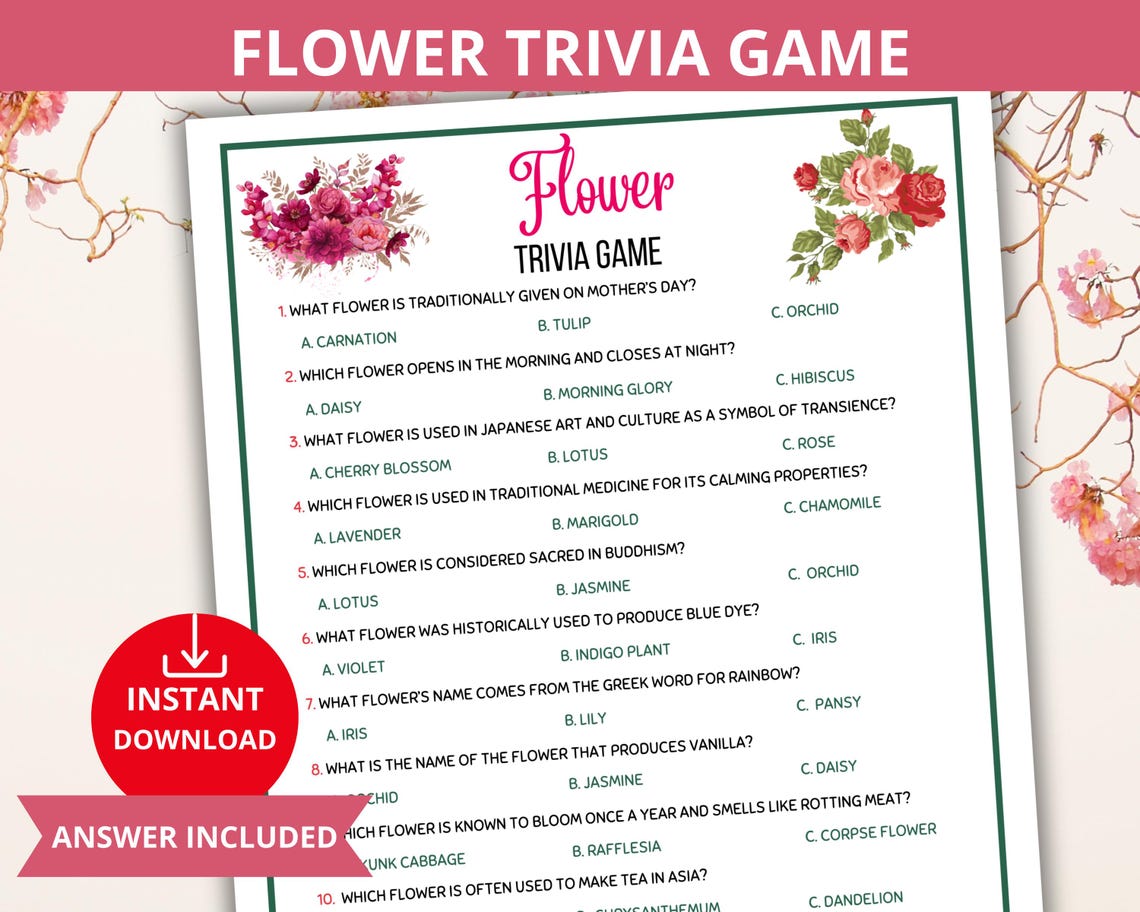 Flower Trivia,spring Trivia,flower Quiz,spring Quiz,flower Party Trivia ...
