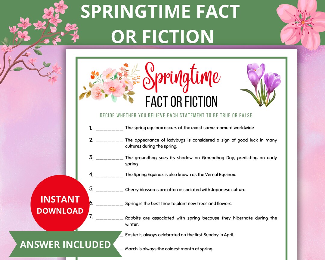 Spring Fact or Fiction,spring Trivia,spring Quiz ,spring True or False ...