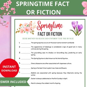 Spring Fact or Fiction,spring Trivia,spring Quiz ,spring True or False ...
