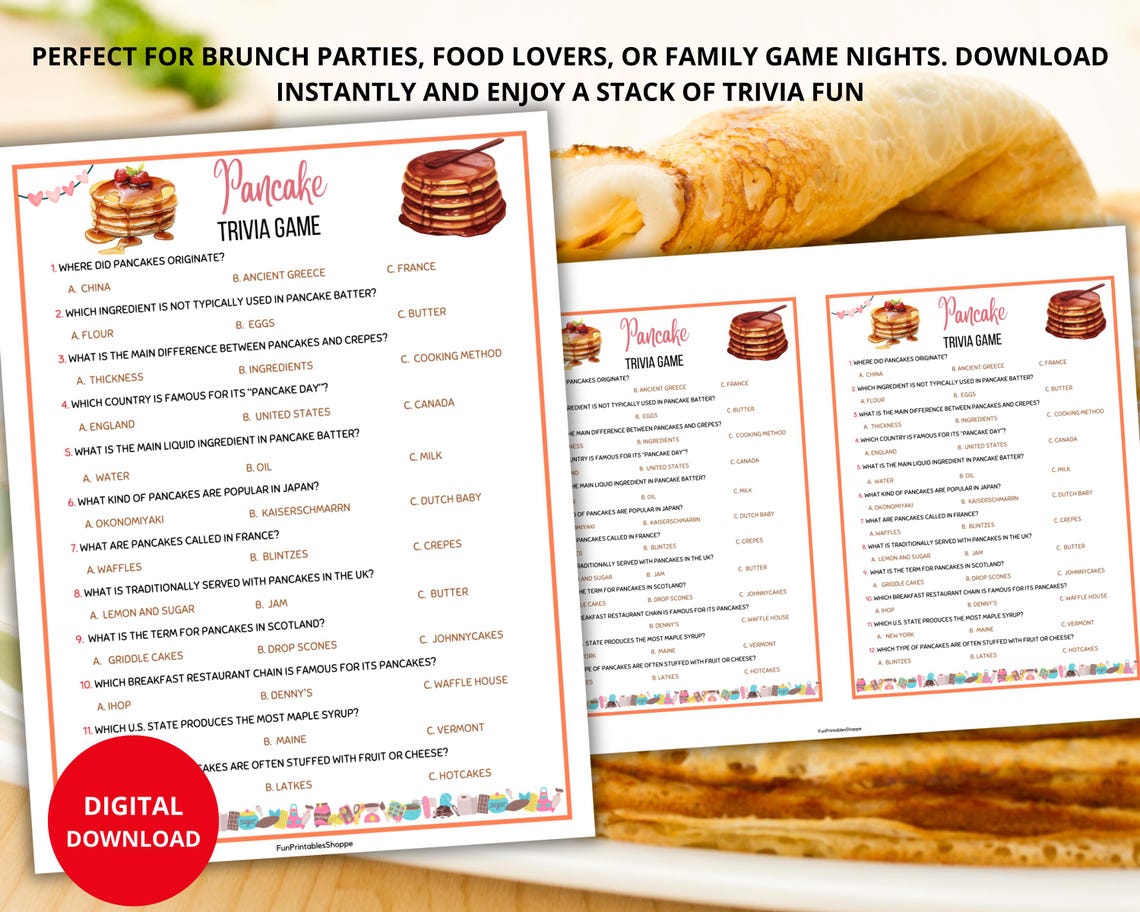 Pancake Trivia Game,pancake Day Game,pancake Quiz,pancake Party Games ...