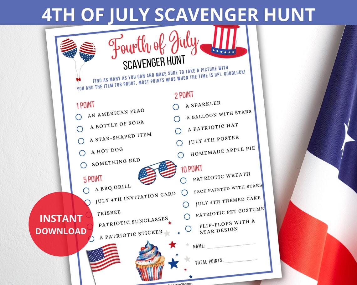 Fourth of July Scavenger Hunt,patriotic Scavenger Hunt,july 4th Party ...
