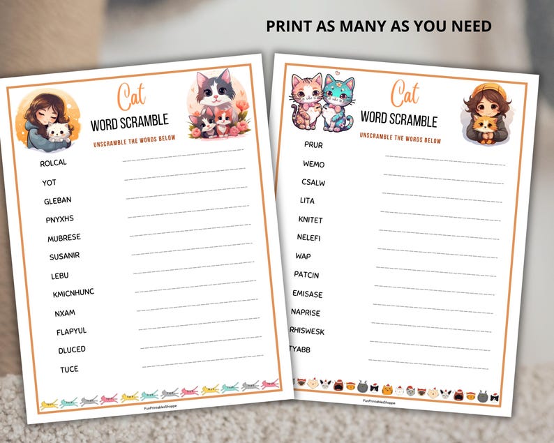 Cats Word Scramble,cat Party Game,word Search,cat Birthday Party ...
