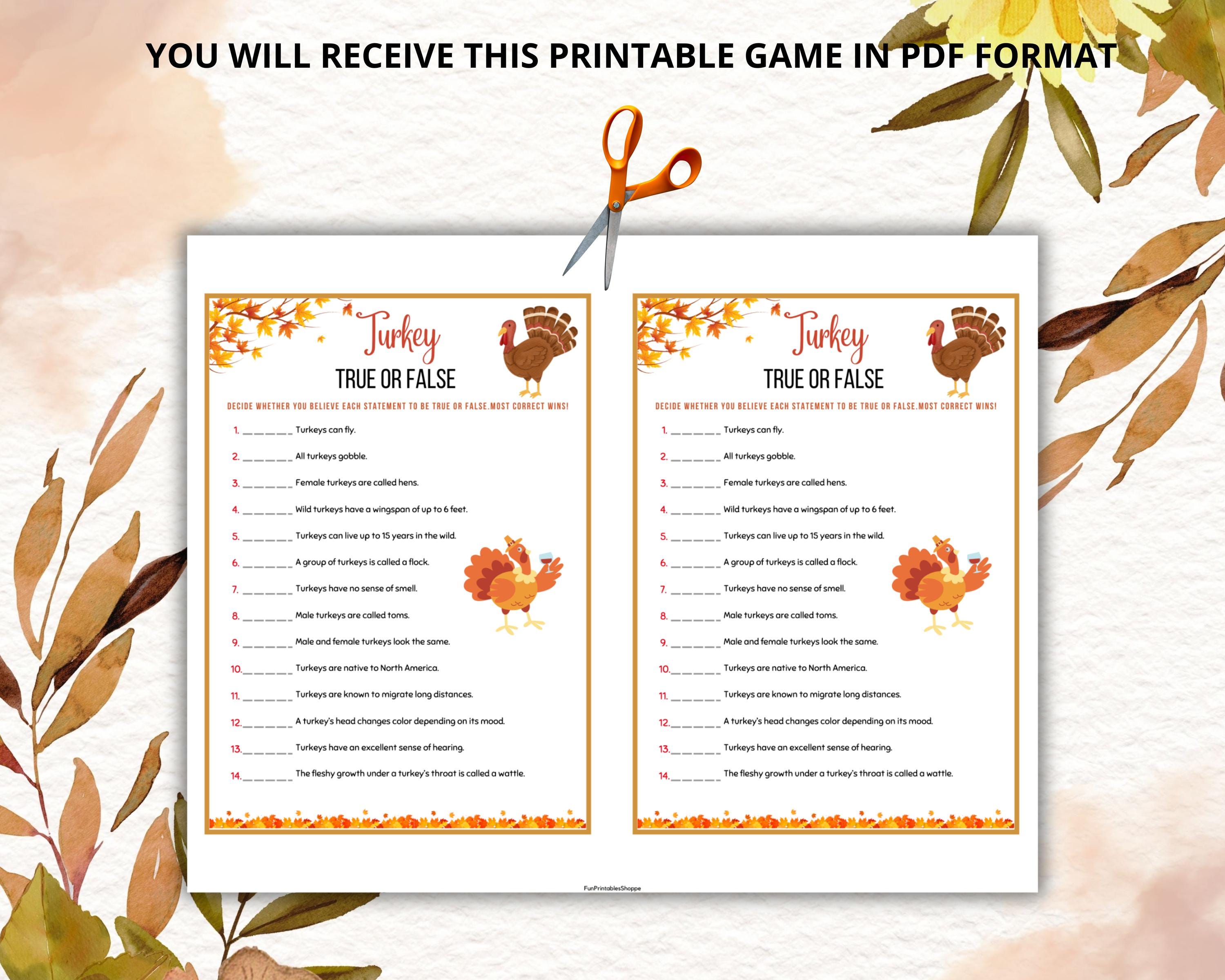 Turkey Day Quiz,thanksgiving Turkey Game,thanksgiving Fact or Fiction ...