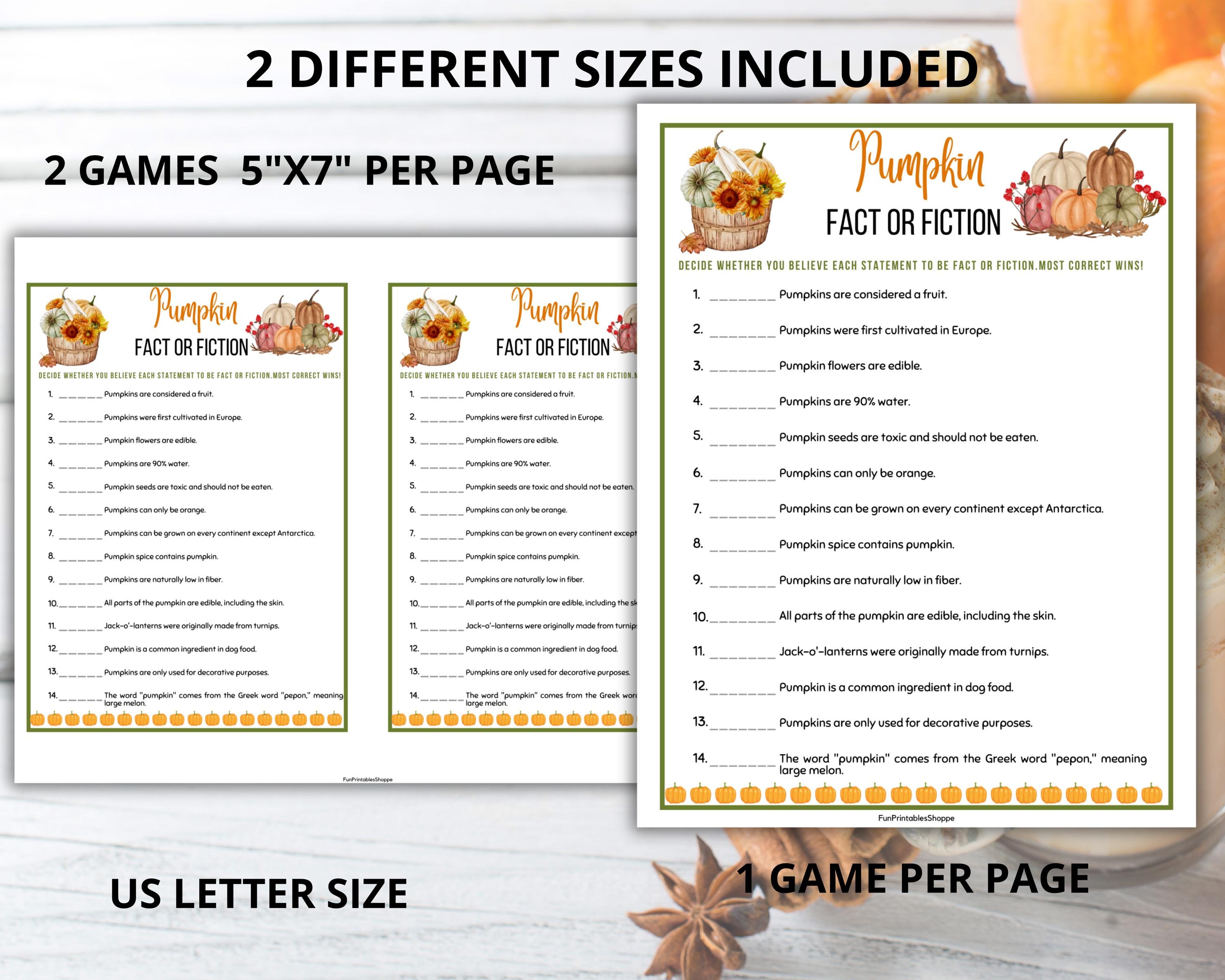 Pumpkin Trivia,pumpkin Fact or Fiction,fall Party Games,true or False ...