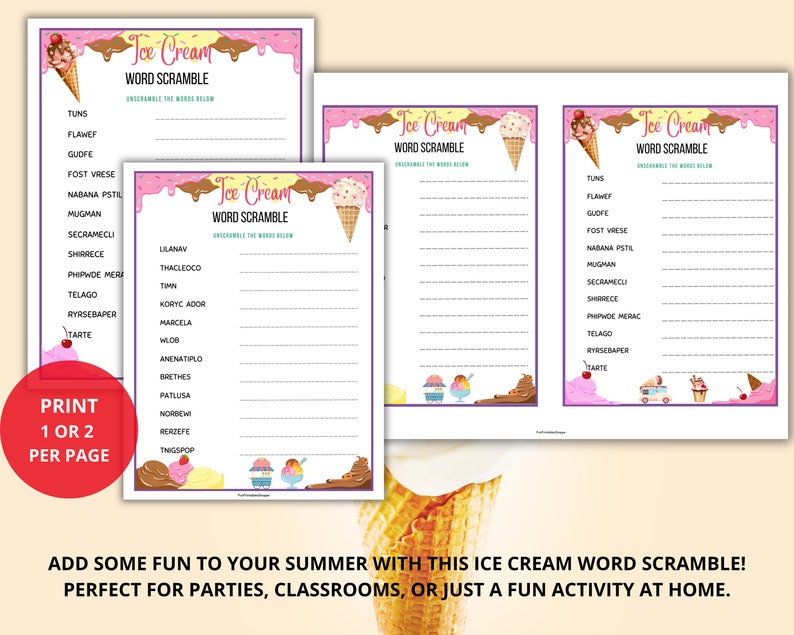 Ice Cream Word Scramble,ice Cream Party Game,word Search,ice Cream ...