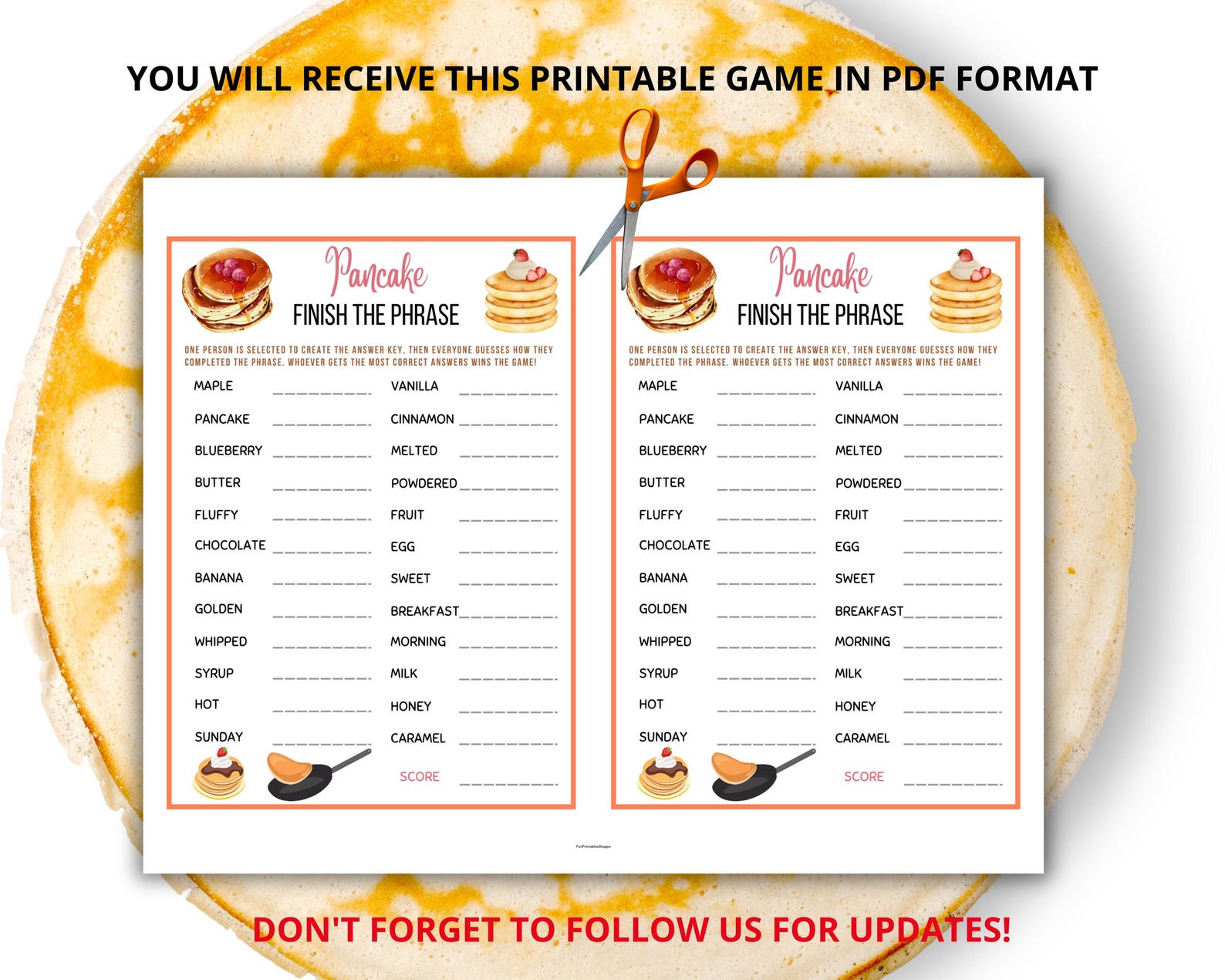 Pancake Finish the Phrase Game,pancake Trivia,pancake Party Game ...