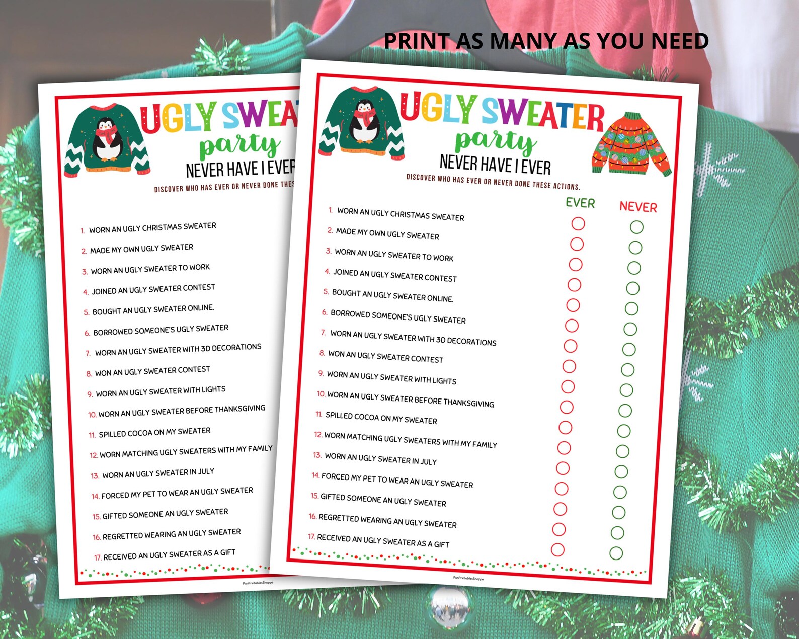 Ugly Sweater Party Game,never Have I Ever Christmas,friendsmas Game ...