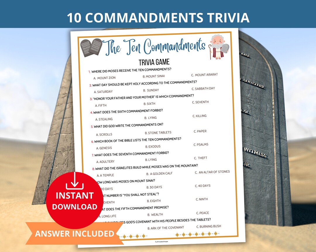 10 Commandments Trivia,the Ten Commandments Trivia,bible Trivia Game ...