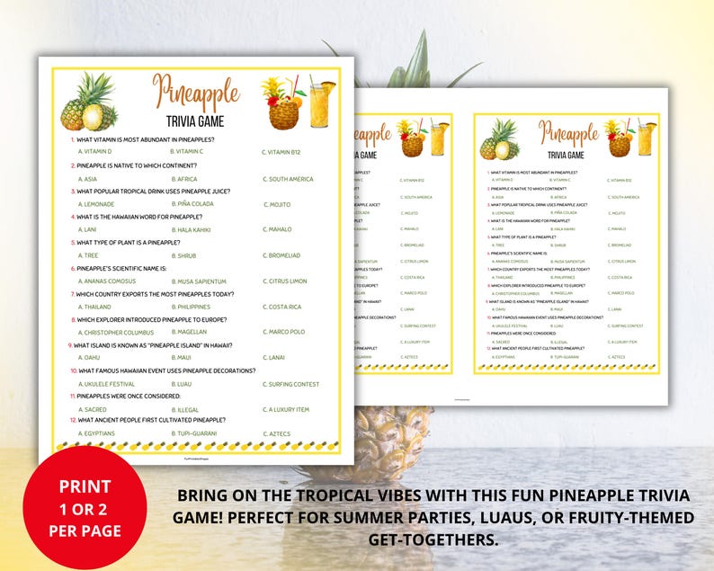 Pineapple Trivia Game,hawaiian Party Game,luau Birthday,tropical Game ...