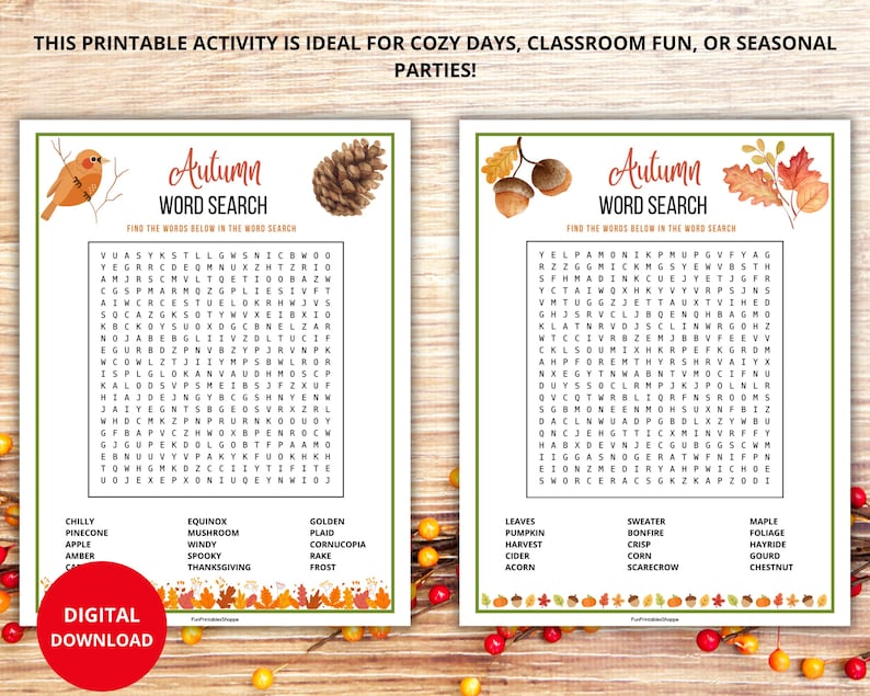 Fall Word Search,autumn Word Search,autumn Word Puzzle,fall Party Game ...