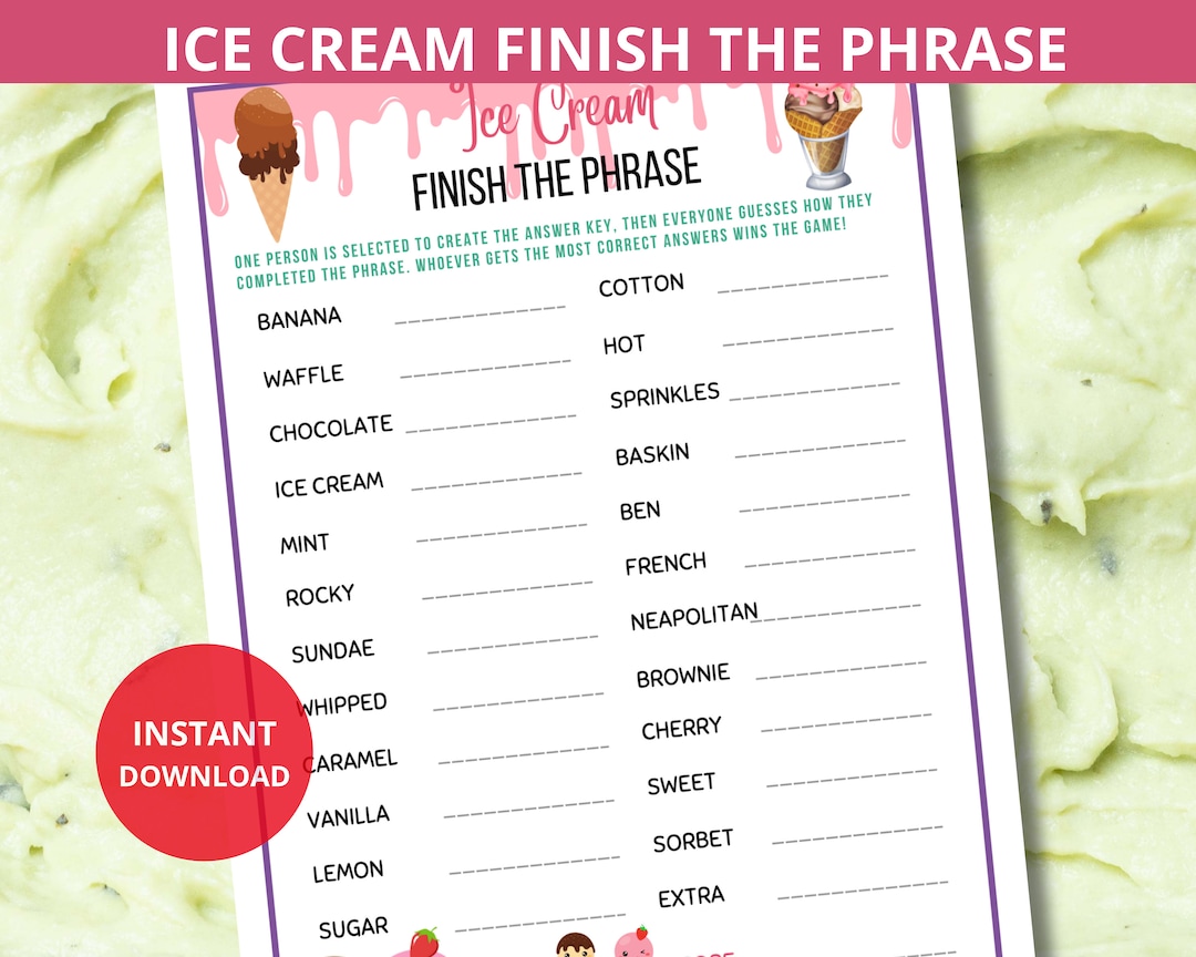 Ice Cream Finish the Phrase,ice Cream Party Game,summer Activity ...