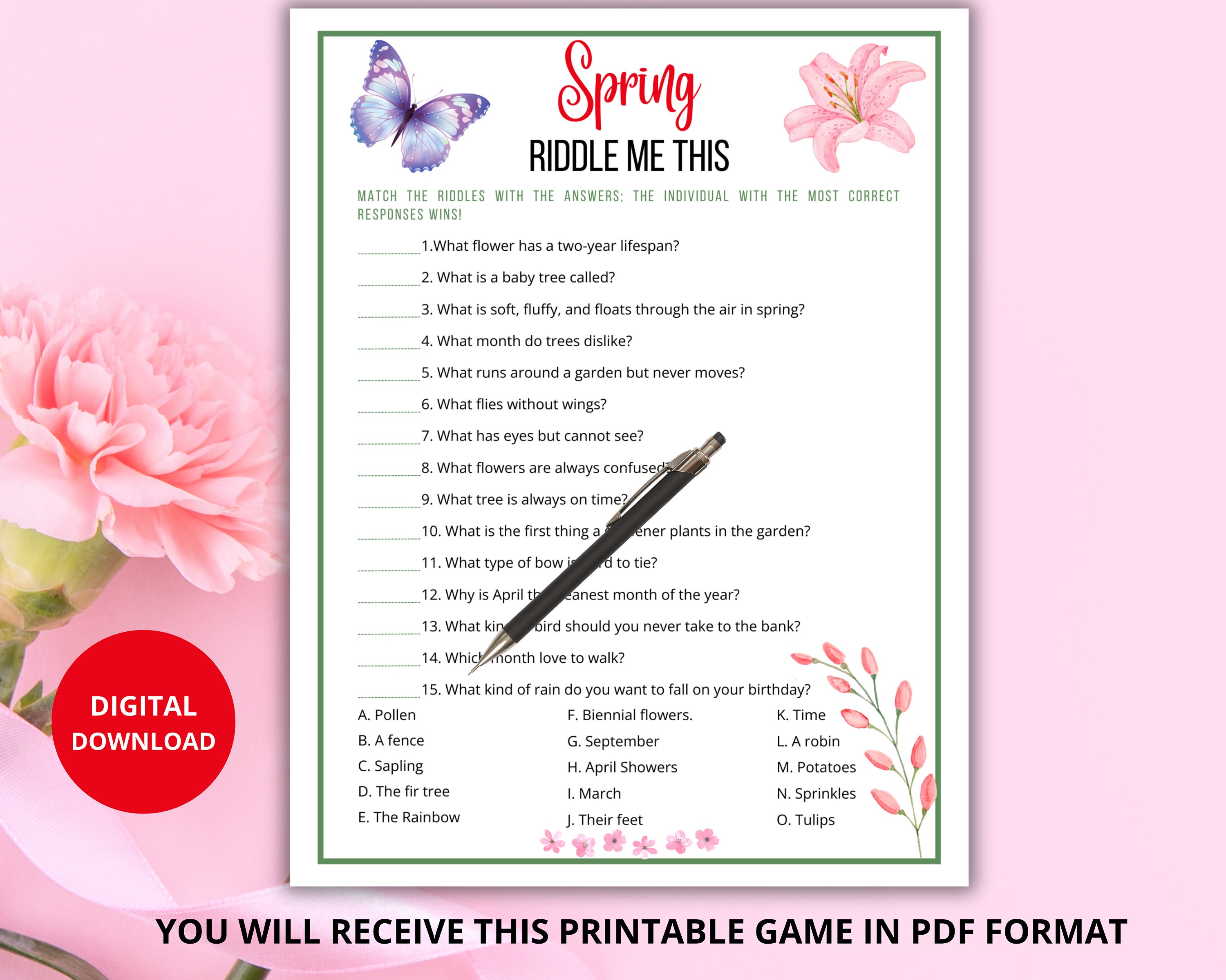 Spring Riddle Me This Game, Printable Spring Game, Springtime Games ...