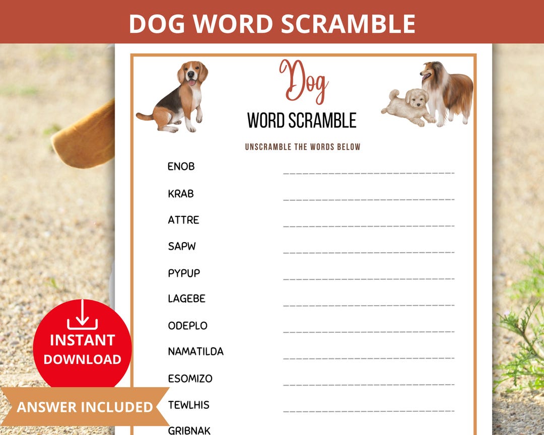 Dog Word Search,dog Word Scramble,dog Word Puzzle,dogs Party Game,pet ...