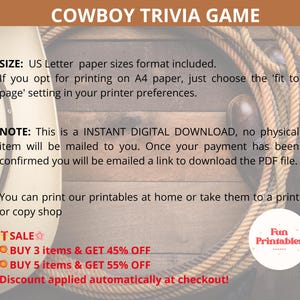 Cowboy Trivia,cowboy Quiz,cowboy Party Game,western Trivia,wild West ...