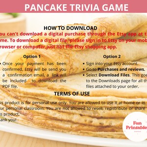 Pancake Trivia Game,pancake Day Game,pancake Quiz,pancake Party Games ...