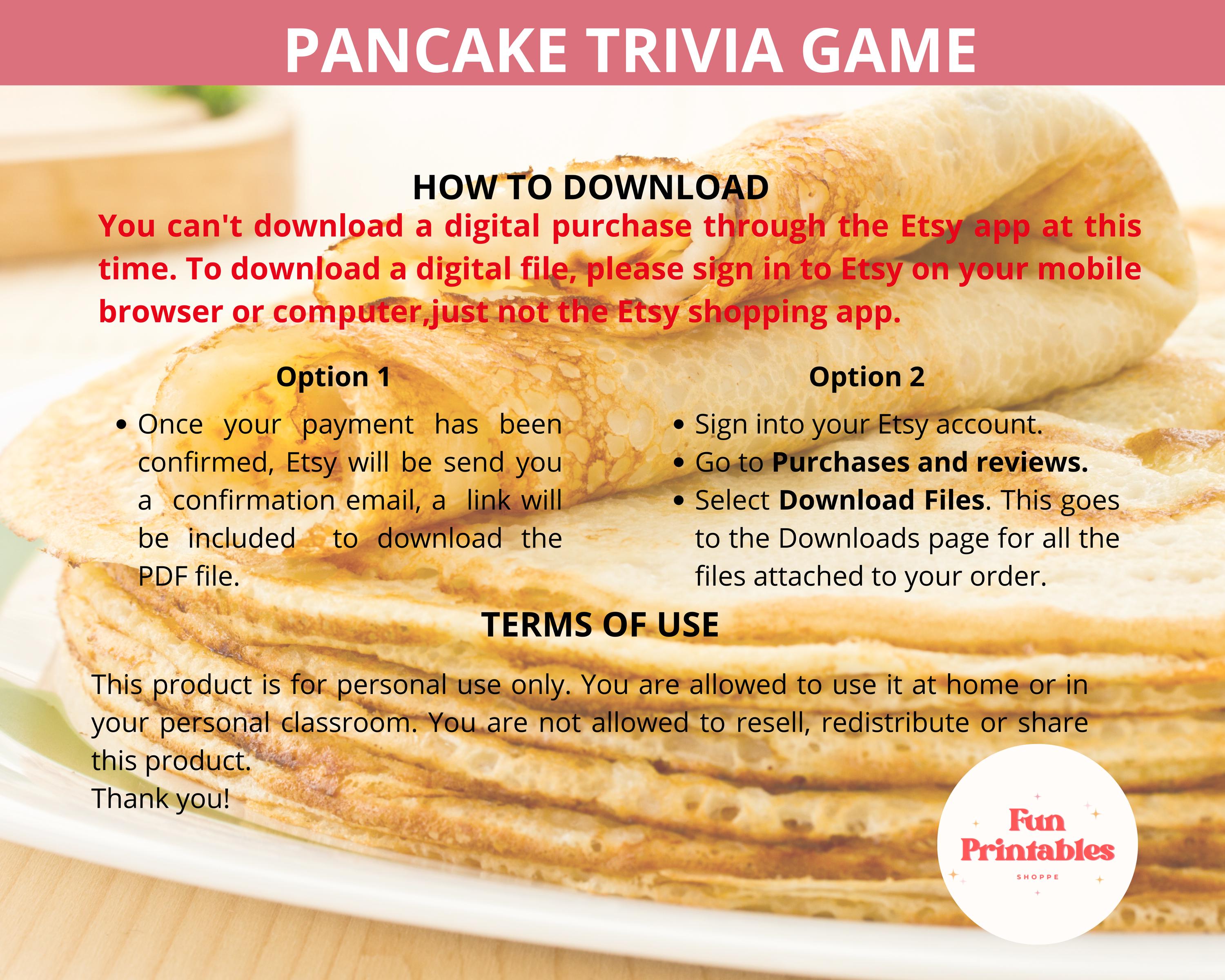 Pancake Trivia Game,pancake Day Game,pancake Quiz,pancake Party Games ...