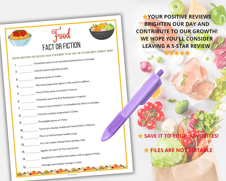Food Fact or Fiction,food Trivia Game,food Quiz,food True or False ...