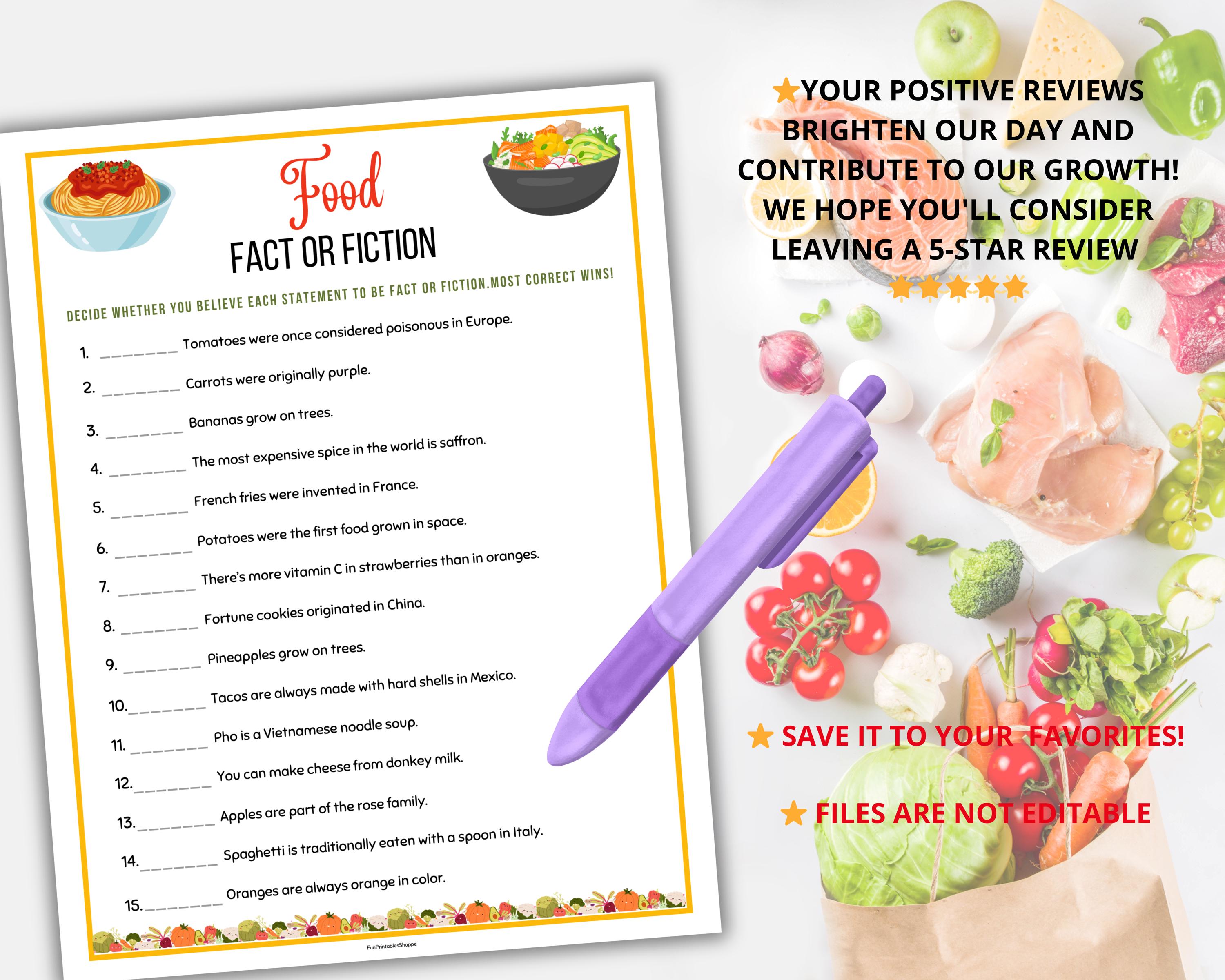 Food Fact or Fiction,food Trivia Game,food Quiz,food True or False ...