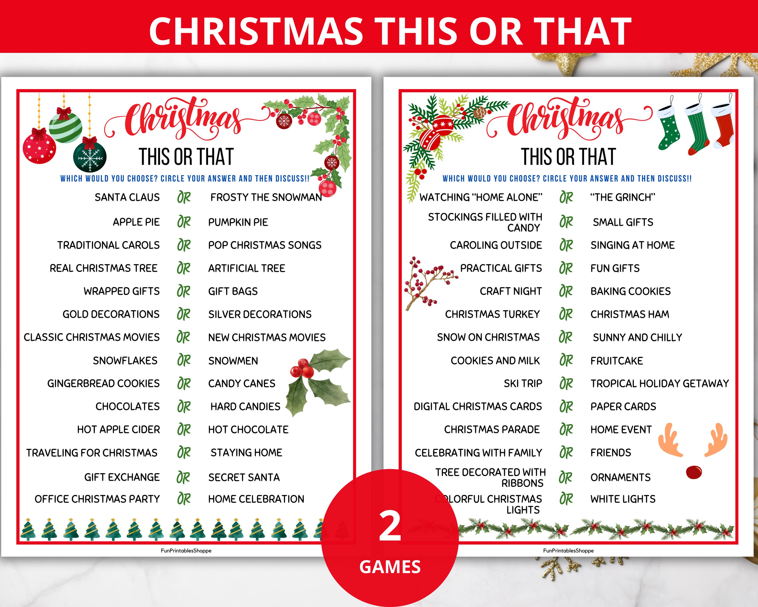 Christmas This or That Game,would You Rather Game,friendsmas Icebreaker ...