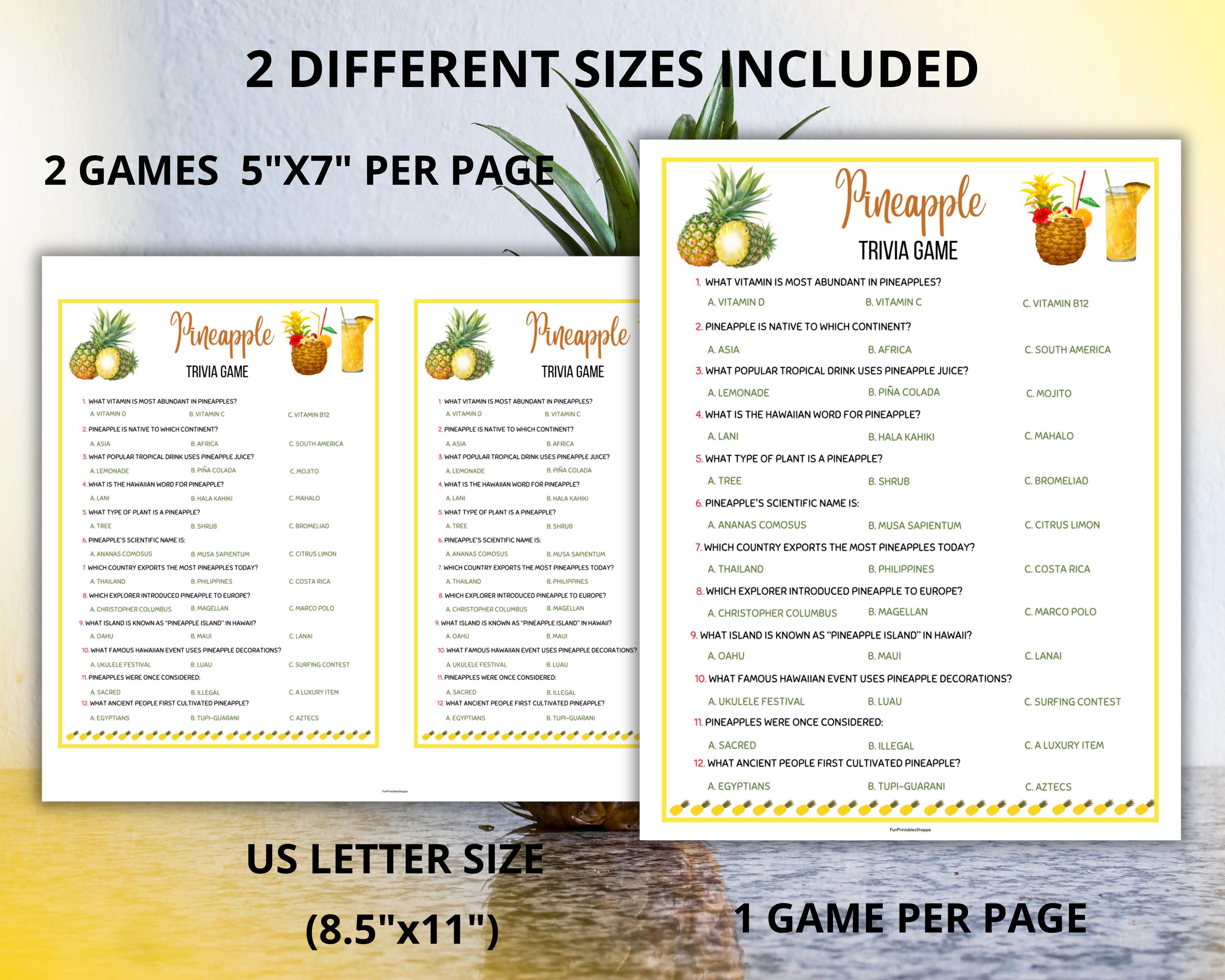 Pineapple Trivia Game,hawaiian Party Game,luau Birthday,tropical Game ...