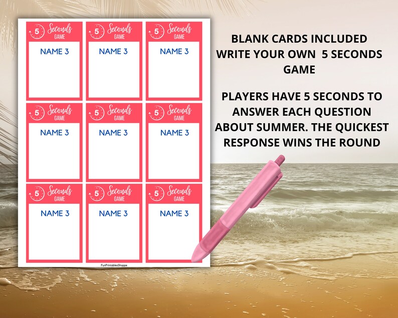 Summer 5 Second Game,summer Party Game,summer Trivia,pool Party Game ...