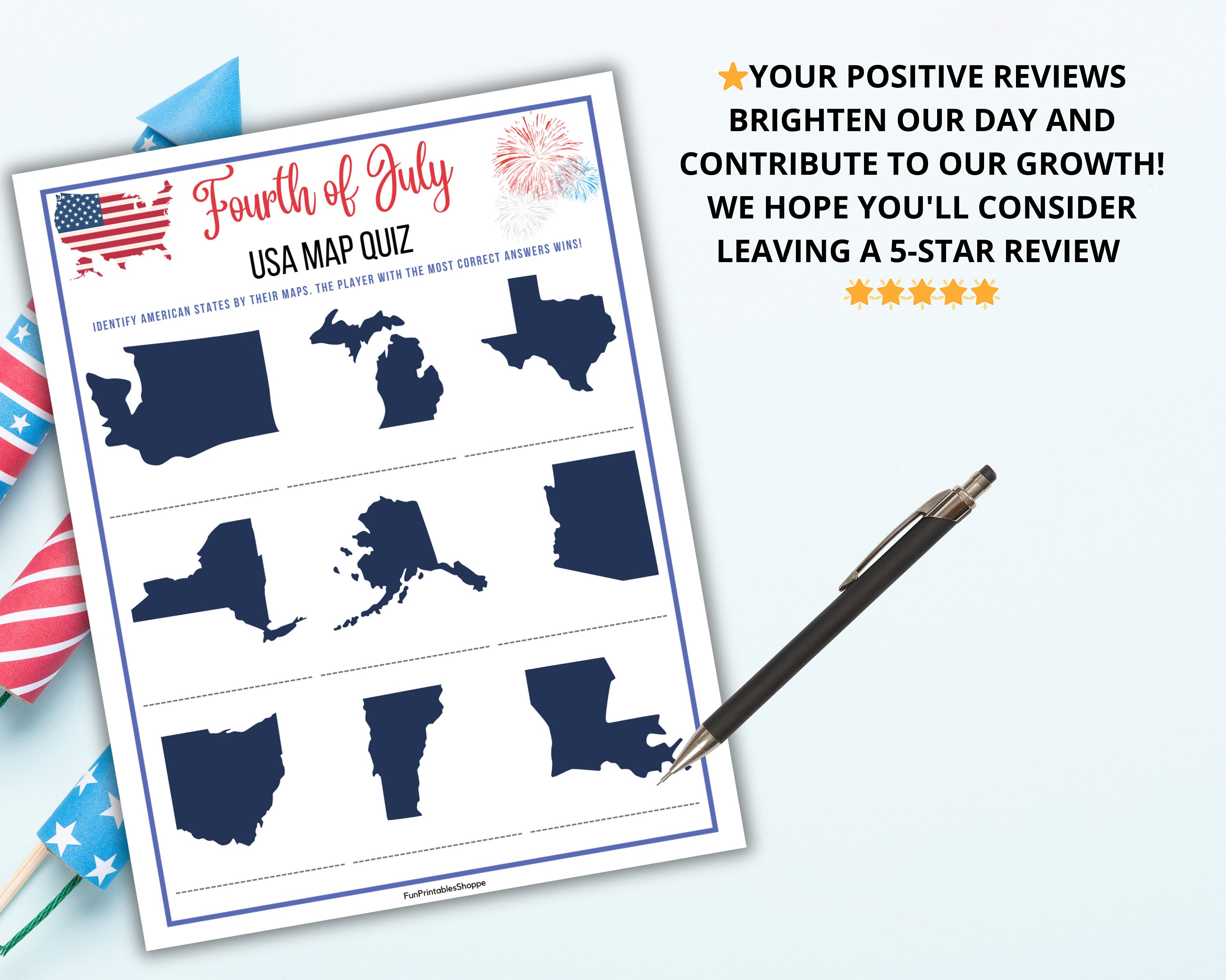 United States Map Quiz,patriotic Trivia,4th of July Activity,us ...