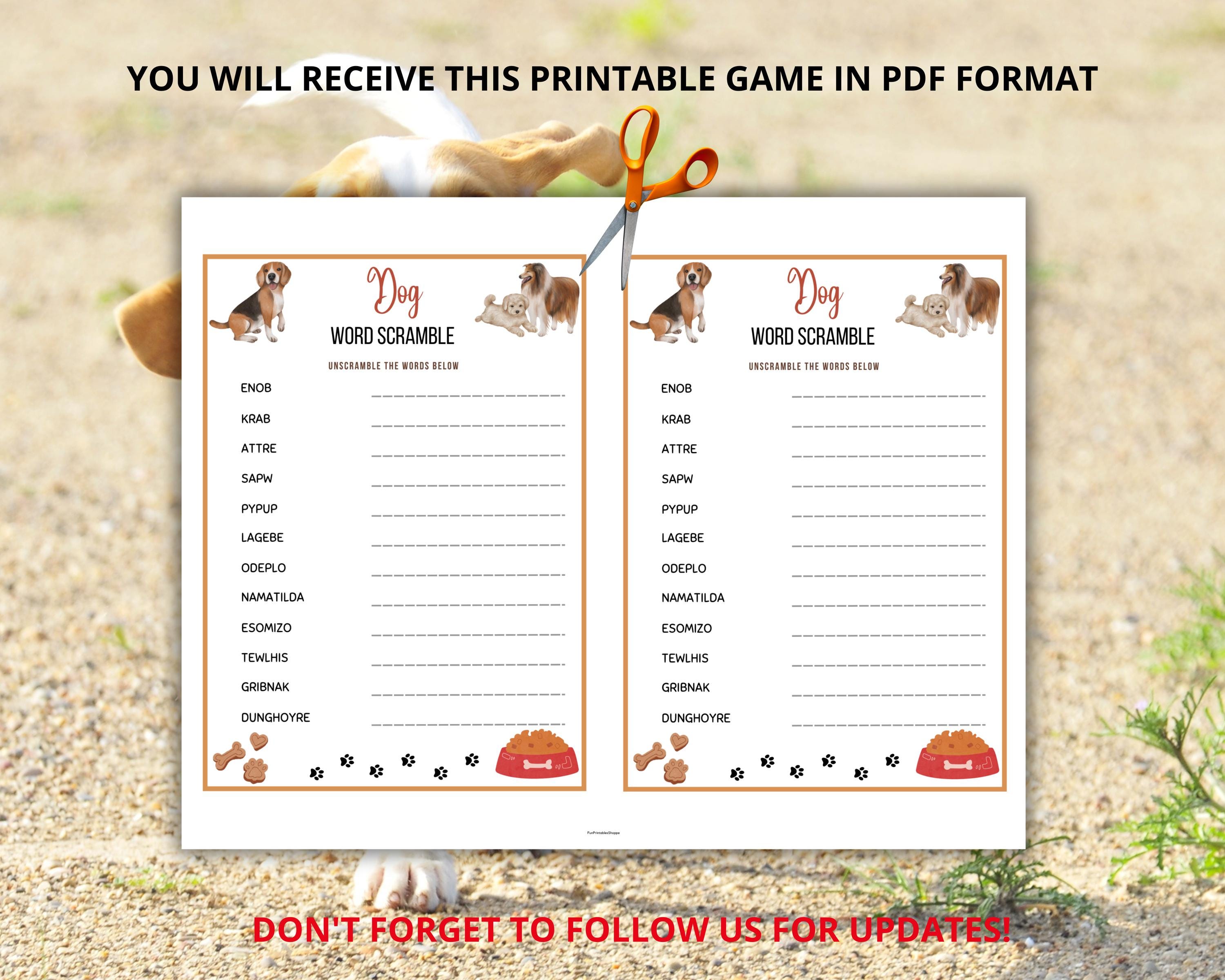 Dog Word Search,dog Word Scramble,dog Word Puzzle,dogs Party Game,pet ...
