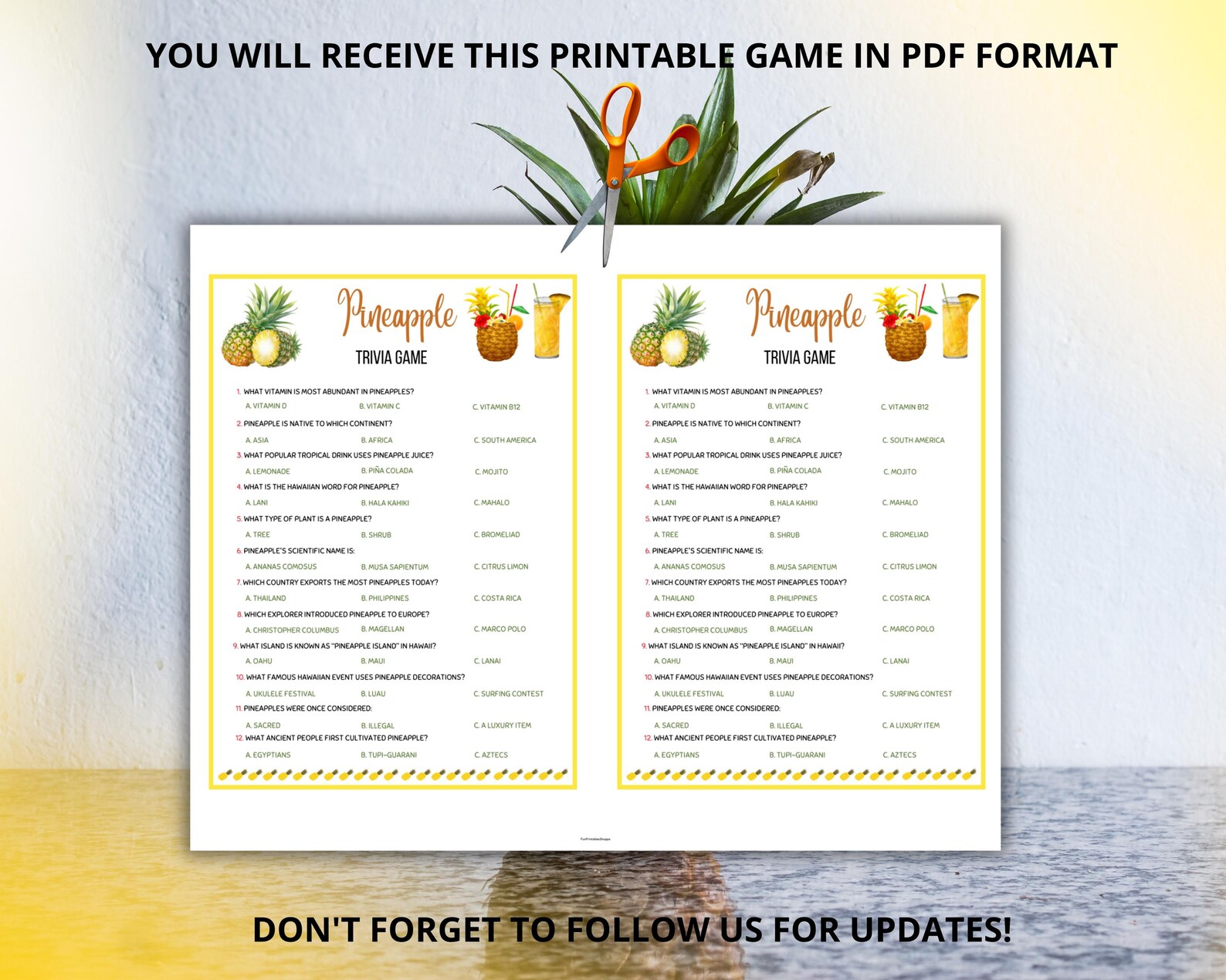 Pineapple Trivia Game,hawaiian Party Game,luau Birthday,tropical Game ...