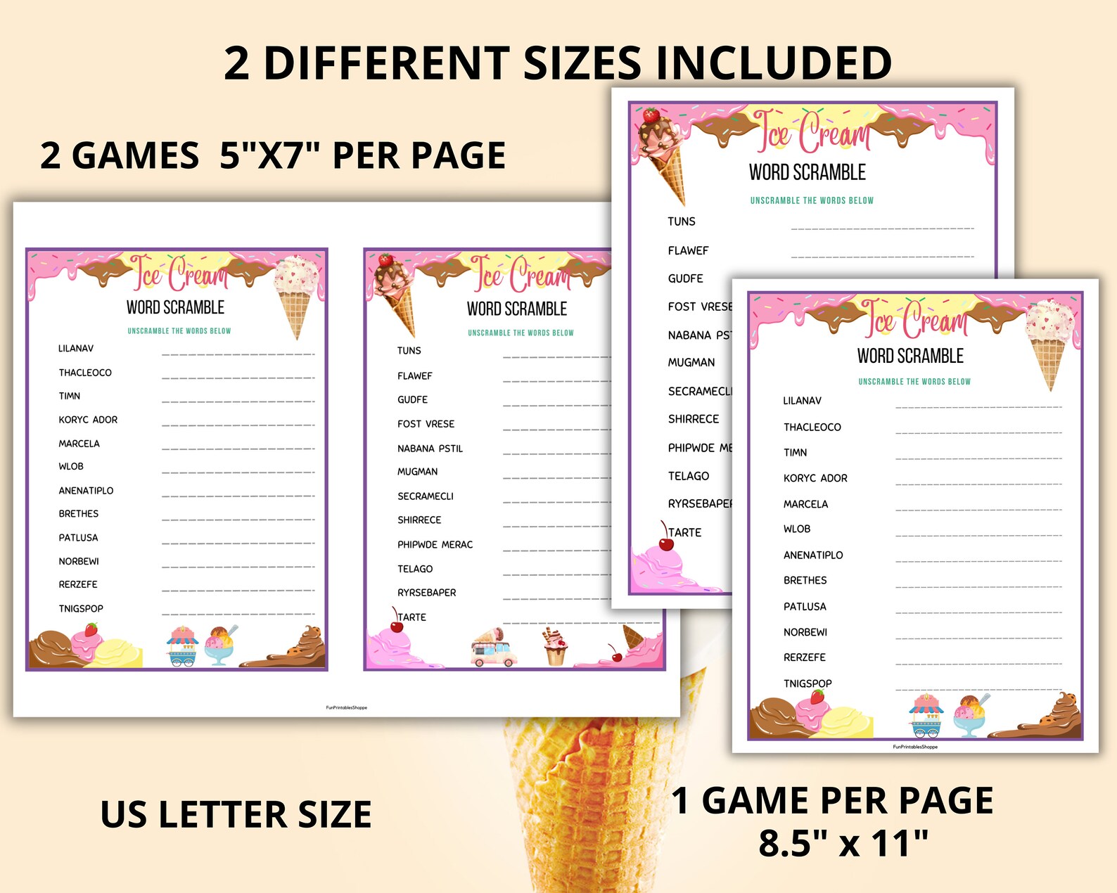 Ice Cream Word Scramble,ice Cream Party Game,word Search,ice Cream ...