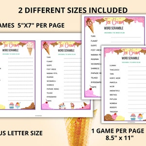 Ice Cream Word Scramble,ice Cream Party Game,word Search,ice Cream ...