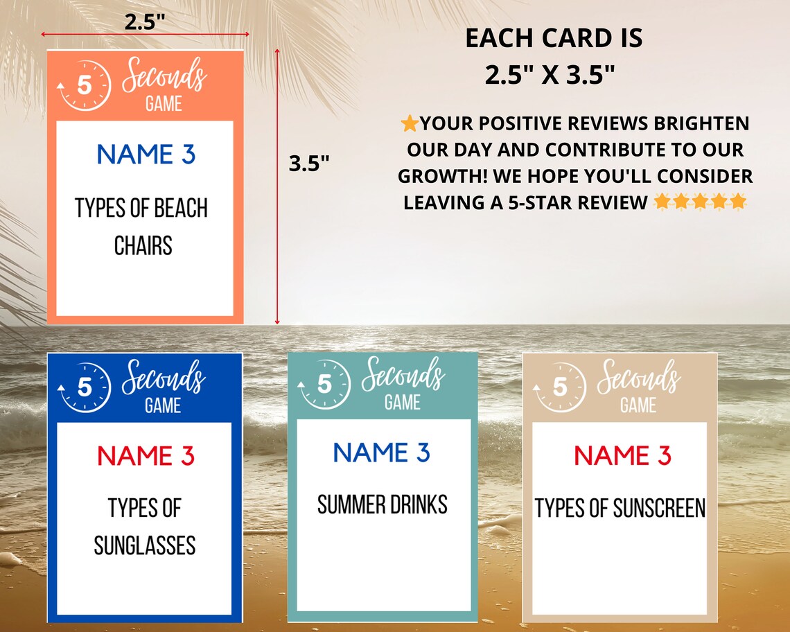 Summer 5 Second Game,summer Party Game,summer Trivia,pool Party Game ...
