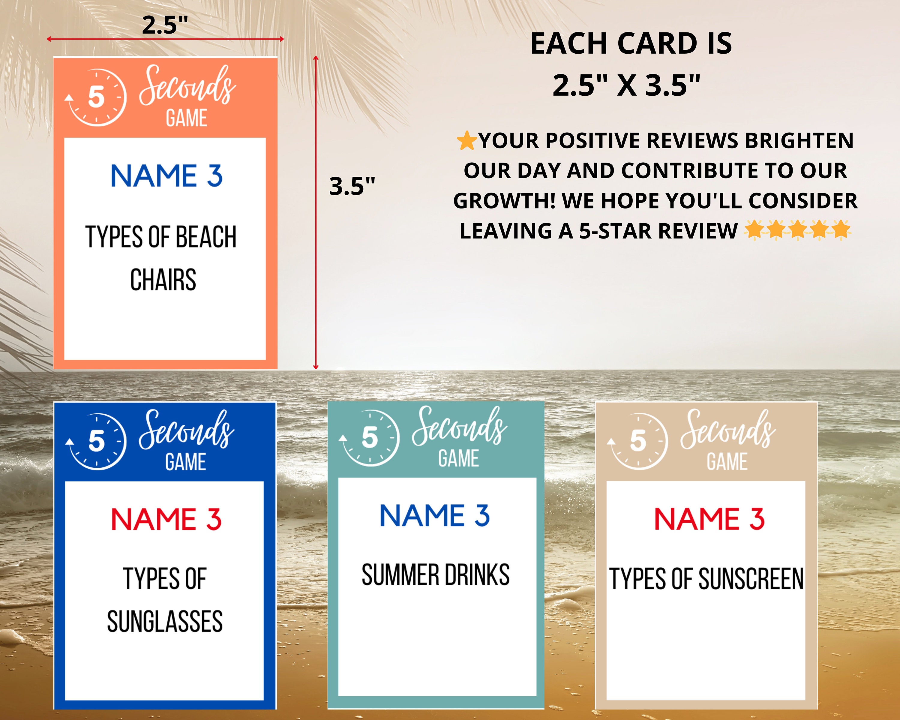 Summer 5 Second Game,summer Party Game,summer Trivia,pool Party Game ...