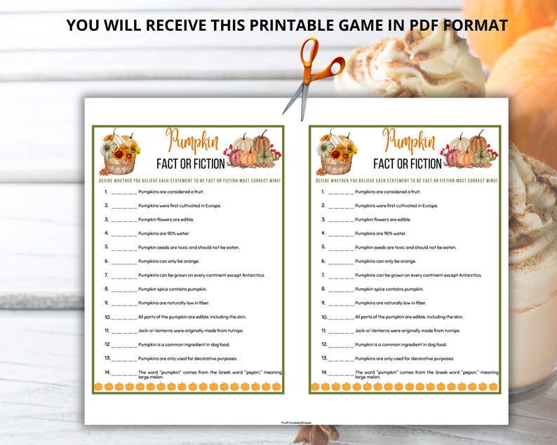 Pumpkin Trivia,pumpkin Fact or Fiction,fall Party Games,true or False ...