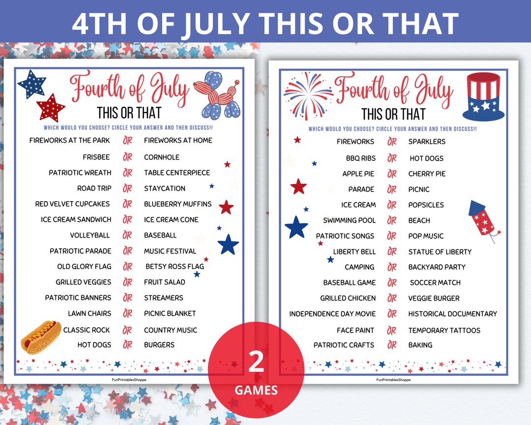 4th of July This or That,independence Day Game,fourth of July This or ...