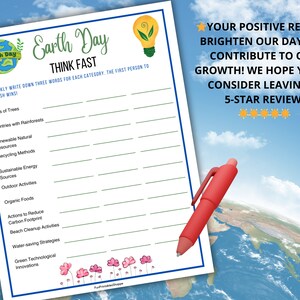 Earth Day Think Fast Game,think Fast Game,spring Activity,earth Day for ...