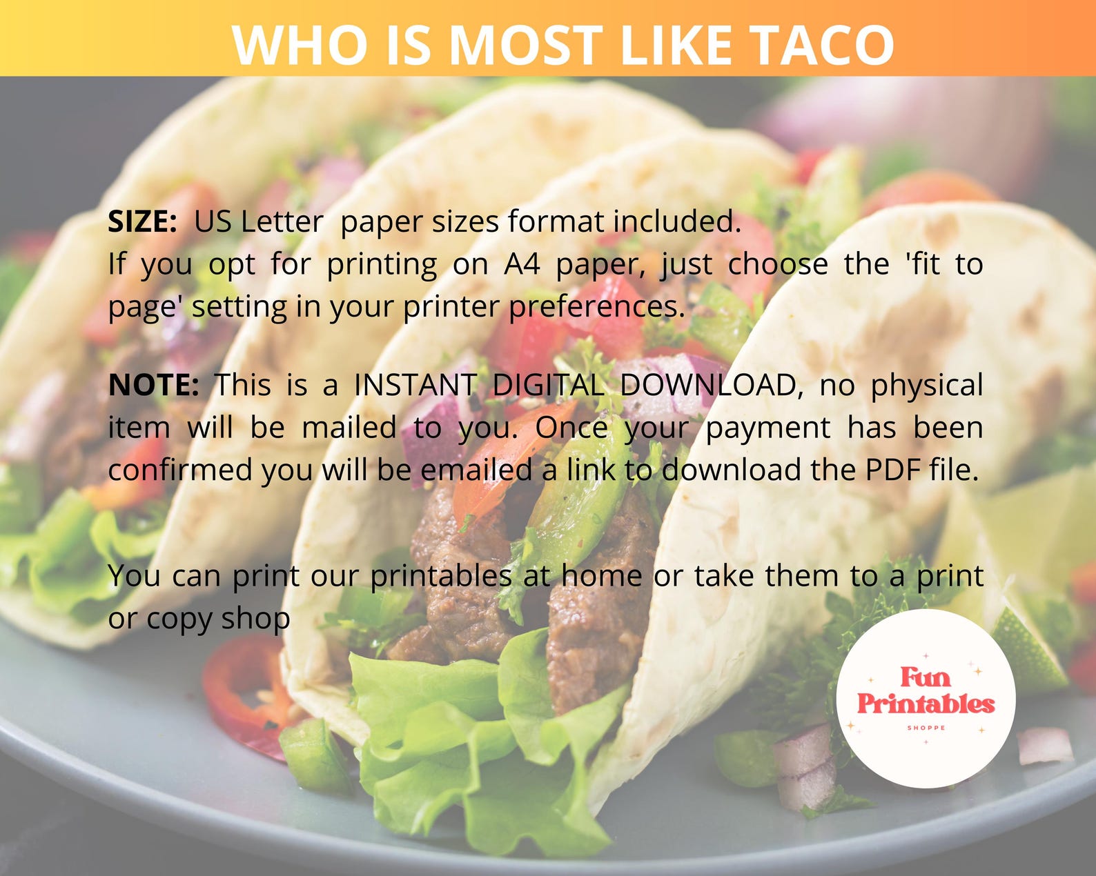 Who is Most Like the Taco,mexican Party Game,taco Tuesday Game,taco ...